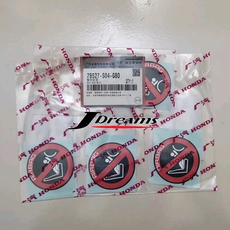 Honda Genuine Parts SRS Airbag Caution Label Sticker Fit Jazz GK GK6 GE ...