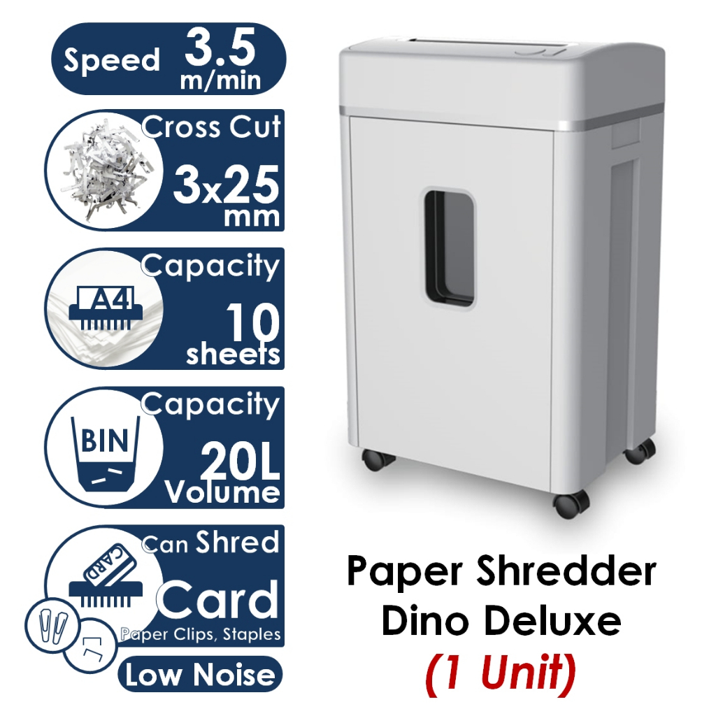 Dino Deluxe Paper Shredder (Cross Cut)-10 sheets (20L) (Paper Shredder ...