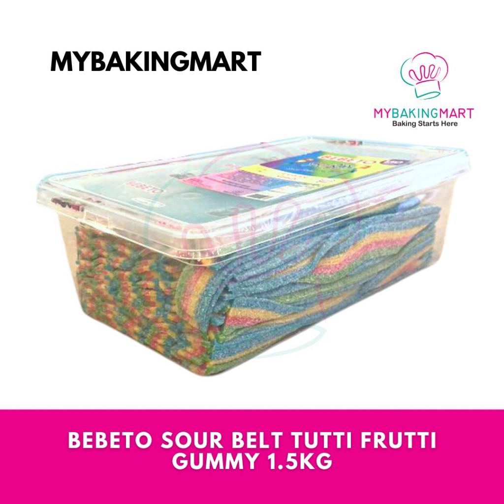 Mybakingmart | Bebeto Rainbow Tutti Fruitti Sour Belt Candy Gummy 1.5kg ...