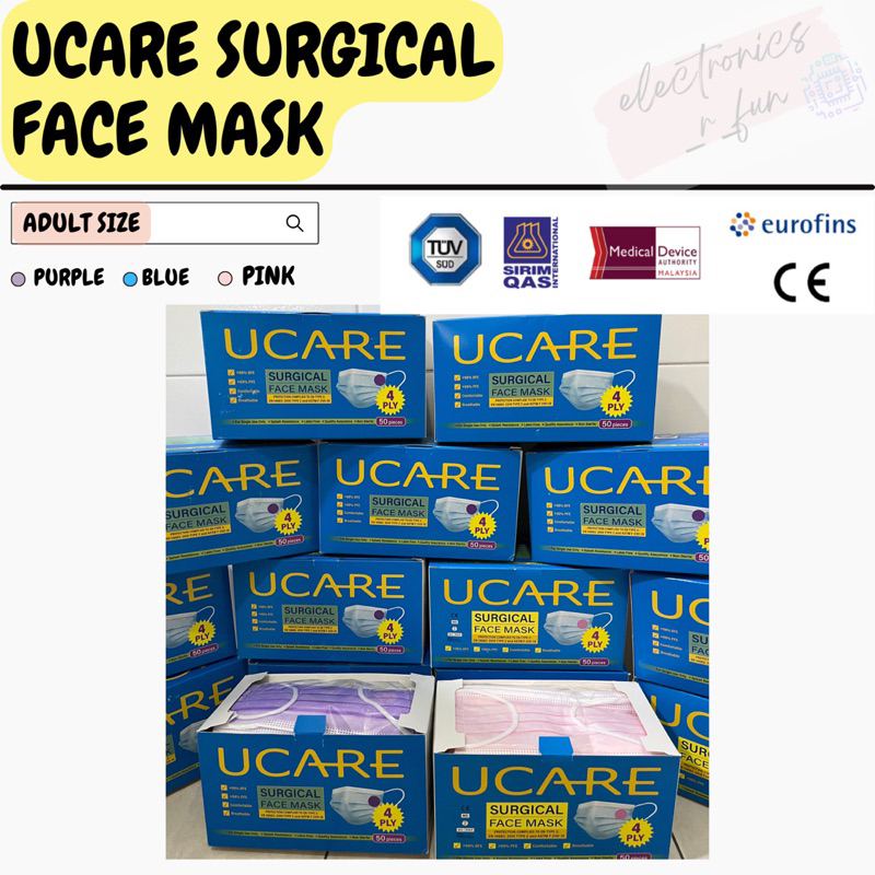 UCARE 3 & 4PLY PREMIUM SURGICAL FACE MASK (50 PCs per box) [READY STOCK ...