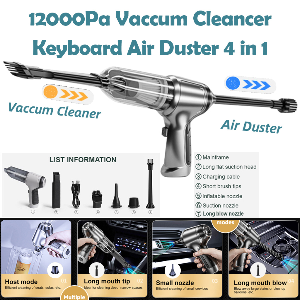 4 in 1 Cordless Duster Air Dust Blower 12000PA Vacuum Cleaner 36000RPM Air Duster Wireless Dust ...