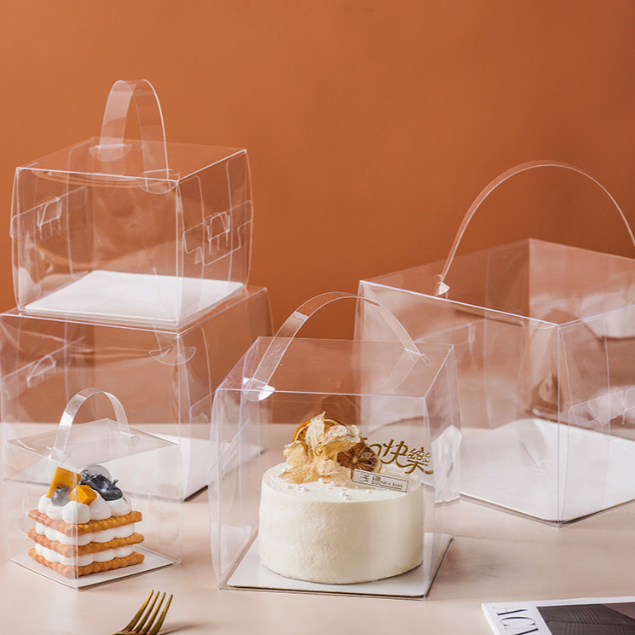 (10pcs) 3/4/5/5+/6/6+/7inch Transparent Small Cake Box with handle Gift ...