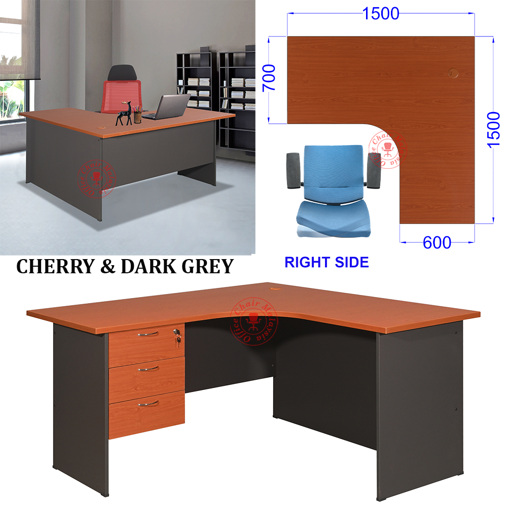 L Shape Table with Fixed Pedestal / Office Desk / Writing Table / Meja ...