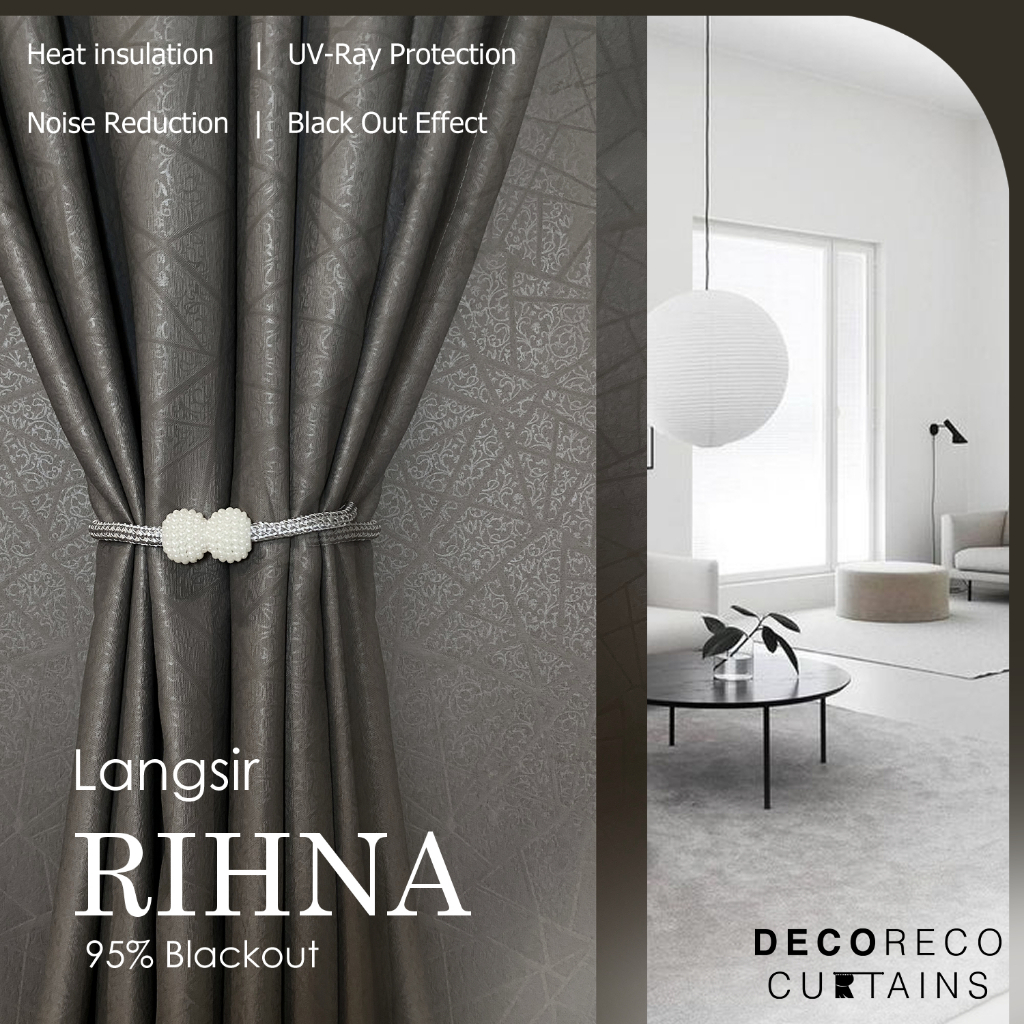 Langsir Rihna 95% Blackout Warna Dark Grey 3D Amboss Corak Abstrack ...