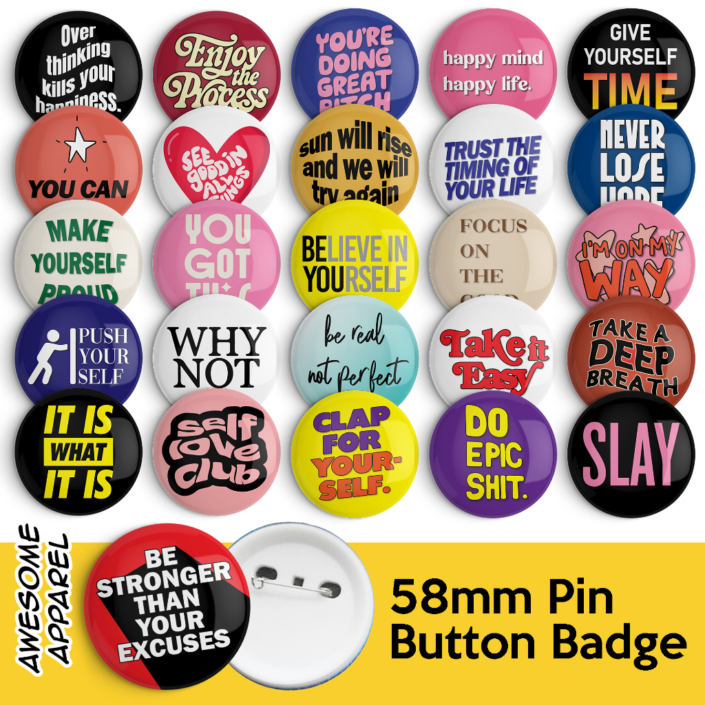 Motivational & Inspirational Design 58mm 44mm Button Badge with Pin ...