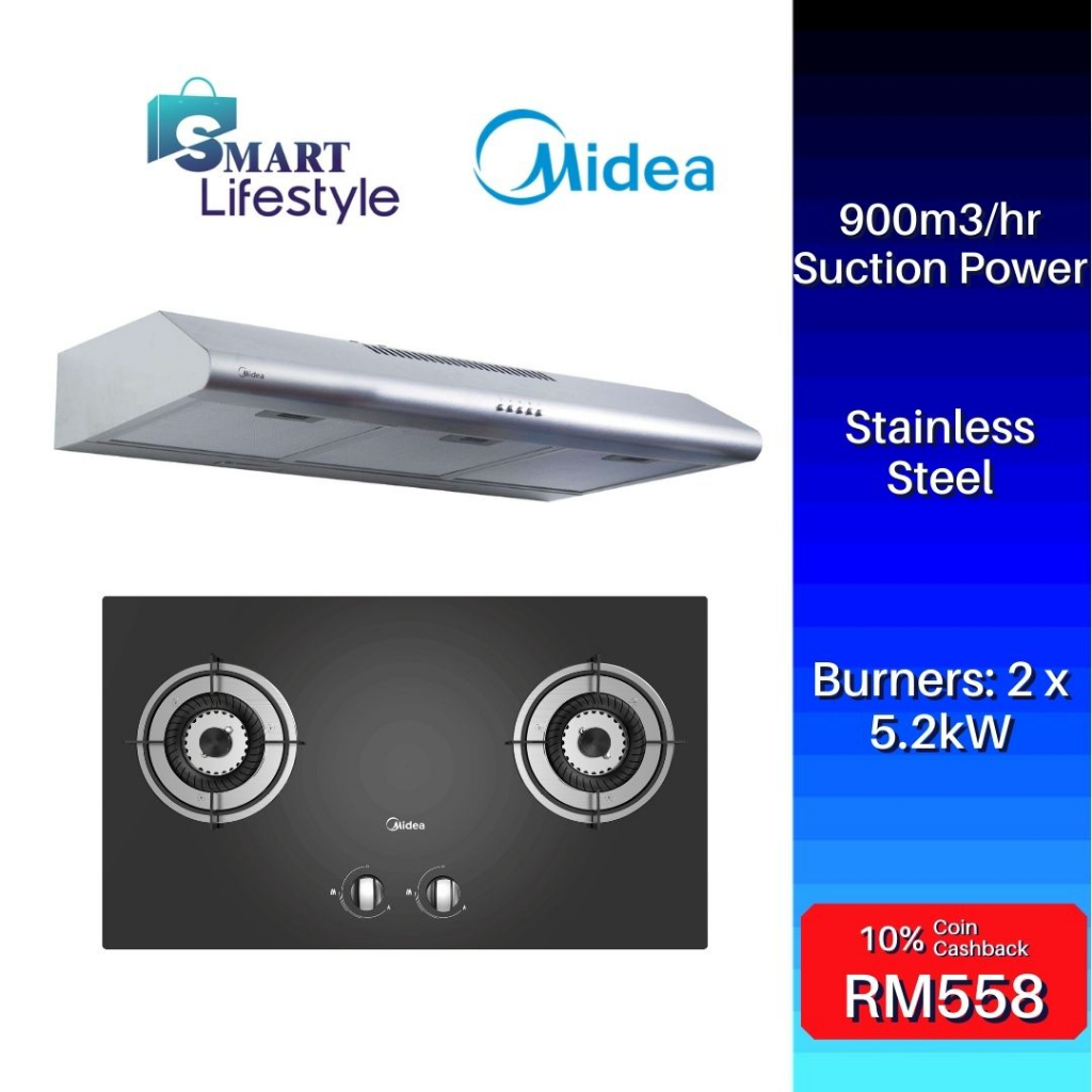 Midea Cooker Hood MCH-90F49SS + Built-in Glass Hob MGH-76Q60B | Shopee ...