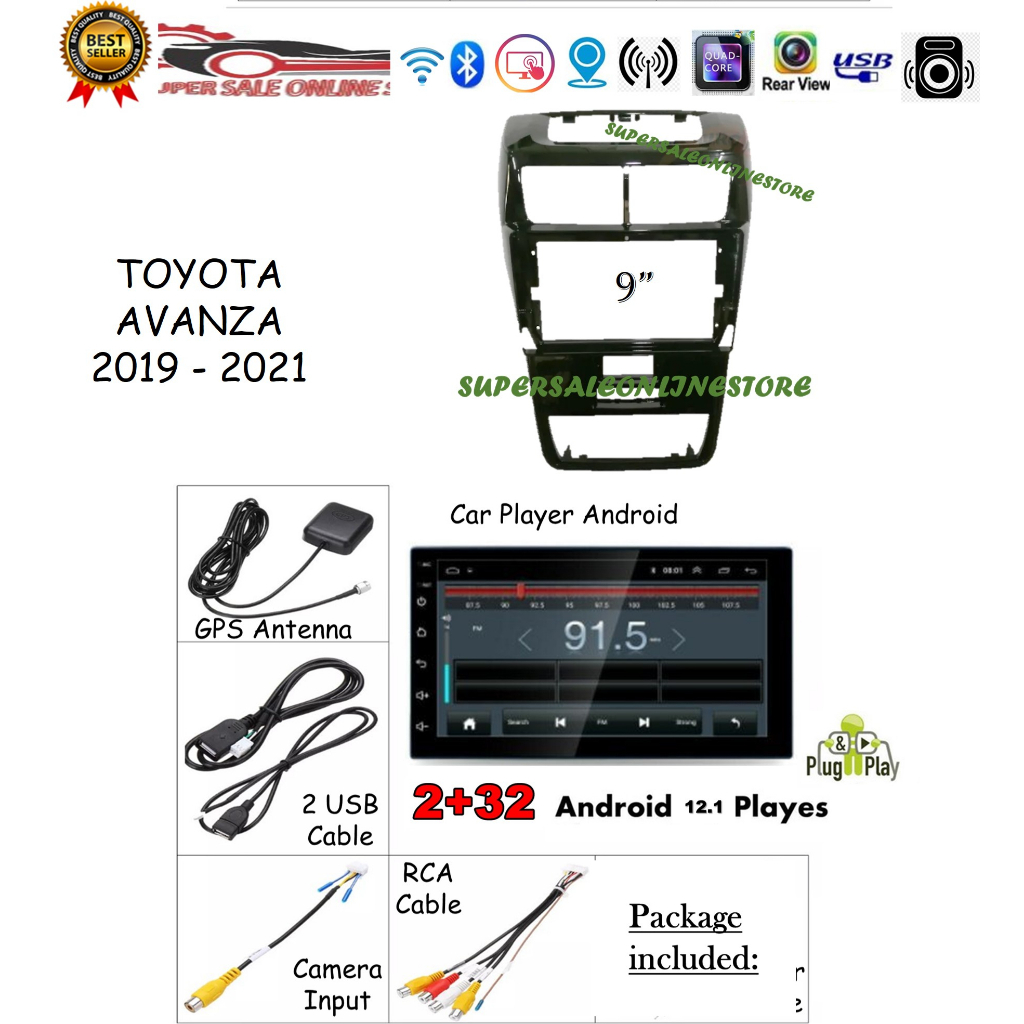 TOYOTA AVANZA 2019 - 2021 ANDROID PLAYER 9” INCH PLUG N PLAY WITH OEM ...
