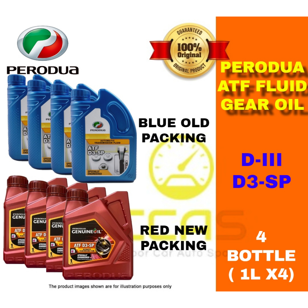 100% Perodua ATF D-III D3 (1L x 4BOTOL) AUTO TRANSMISSION FLUID Gear ...