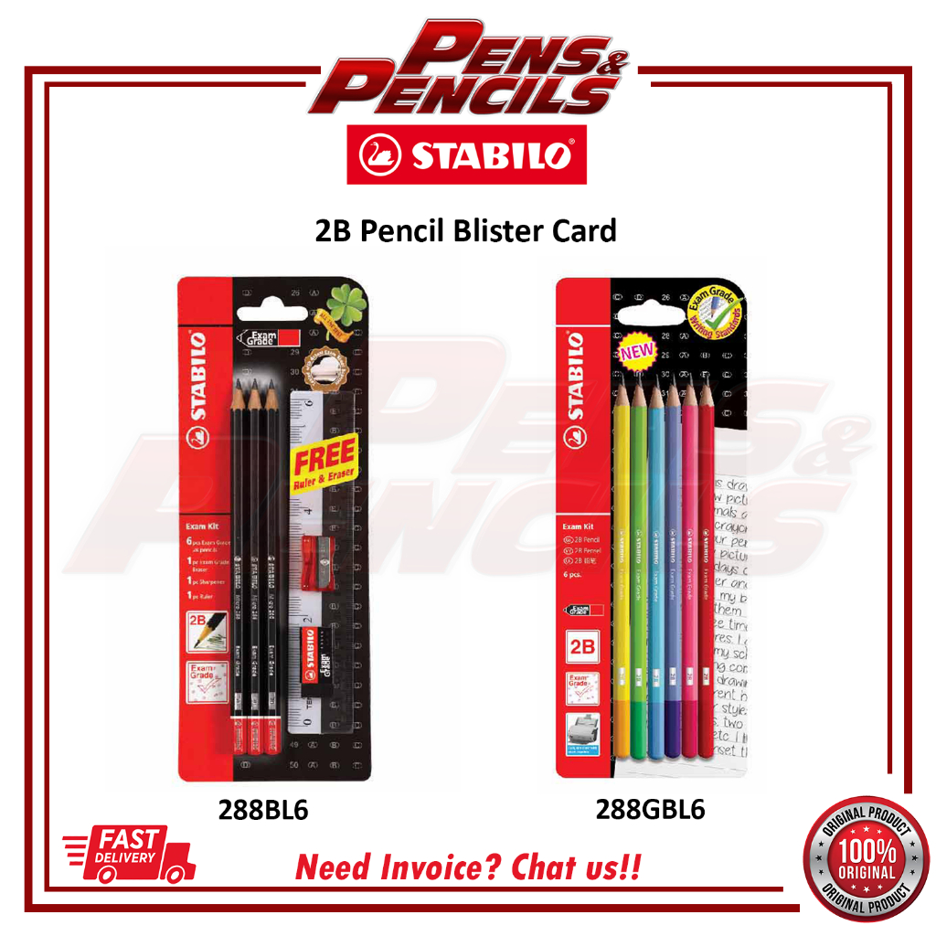 Stabilo Exam Grade 2B Pencil (6PCS/CARD/SET) 288BL6 / 288BL6S / 2B ...