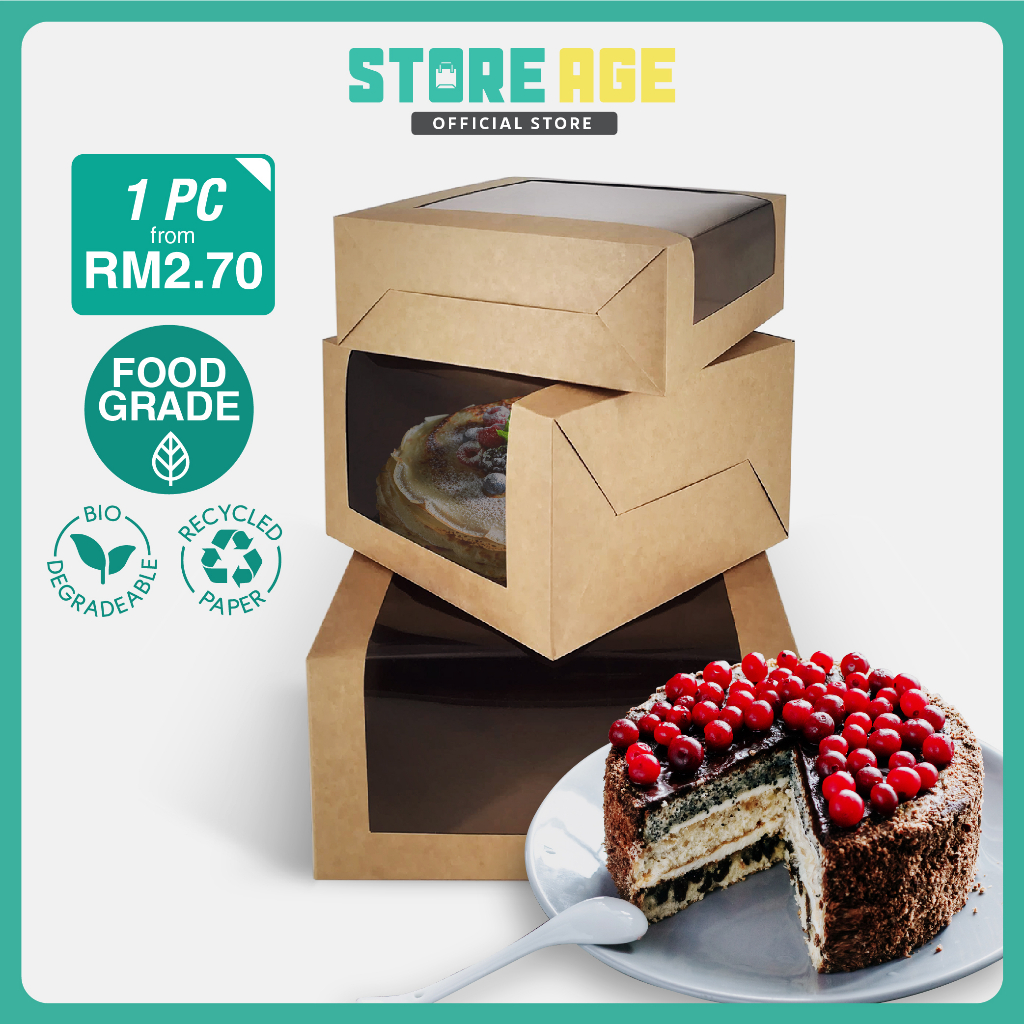 Store Age [10pcs] L-Shaped Window Cake Box (Food Grade Brown Kraft ...