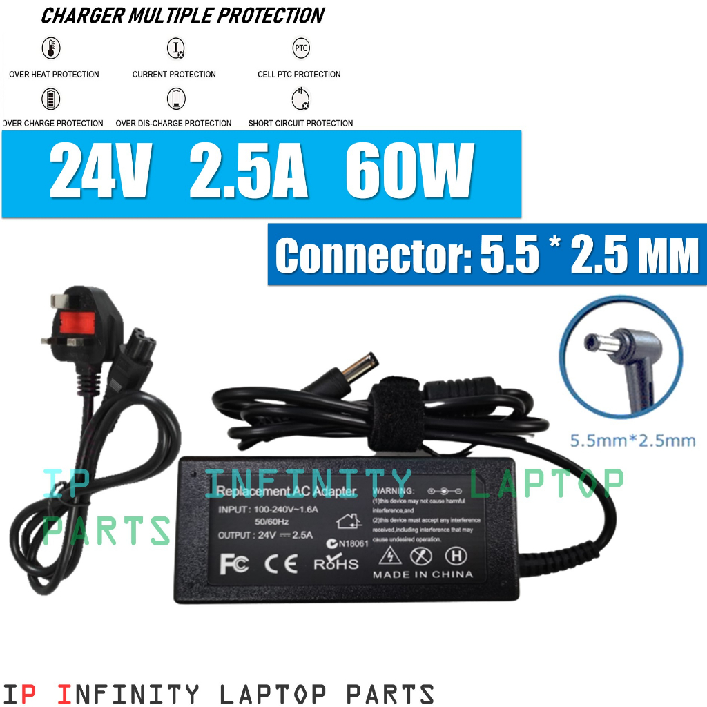 AC Adapter 24V 2.5A/3A logitech Racing Wheel G25 G27 G29 G920 G923 G940 ...