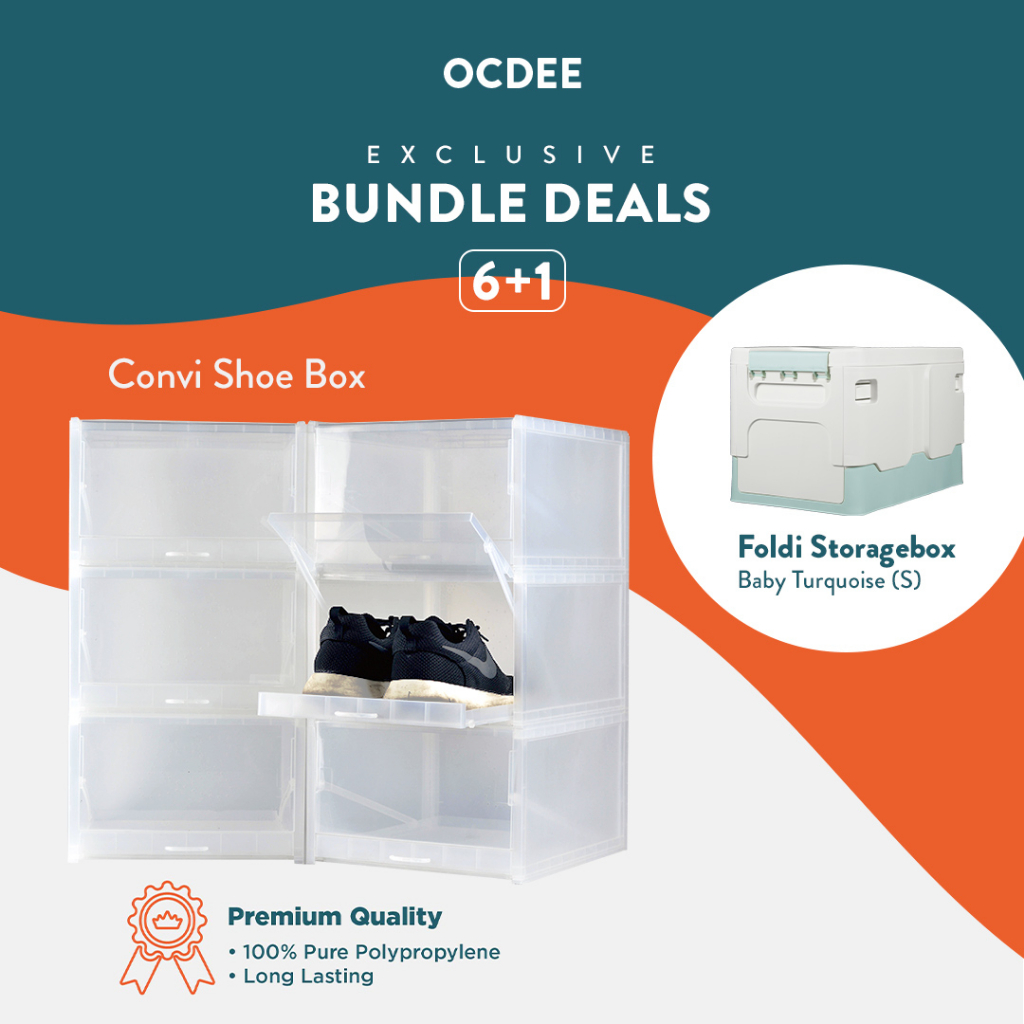 OCDEE™ Exclusive Convi Shoe Box Bundle of 6 + Foldi Storage Box Small ...