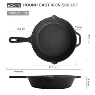 QWARE 16CM / 20CM / 25CM Pre-seasoned Round Cast Iron Skillet Cast Iron ...