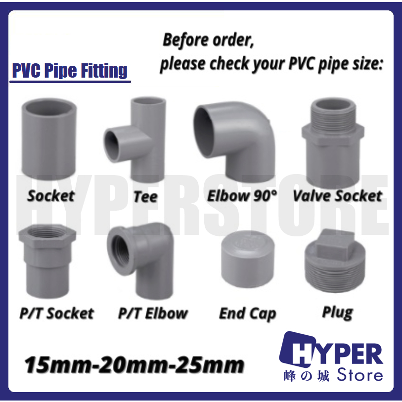 PVC Pipe Fitting Paip PVC Connector PVC Fittings Socket Elbow Tee Valve Socket Plug End Cap PT ...