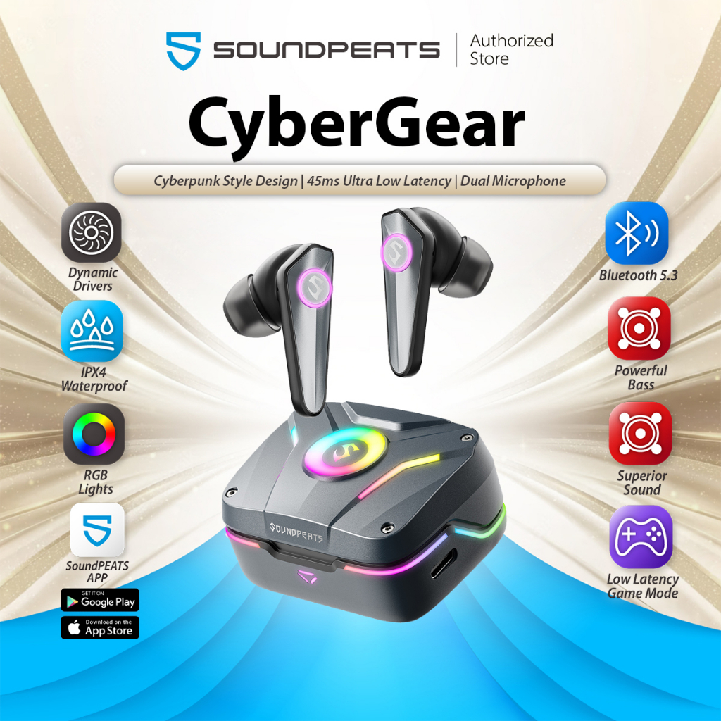 SoundPEATS CyberGear True Wireless Bluetooth Gaming Earbuds RGB LED Low Latency High Clarity ...