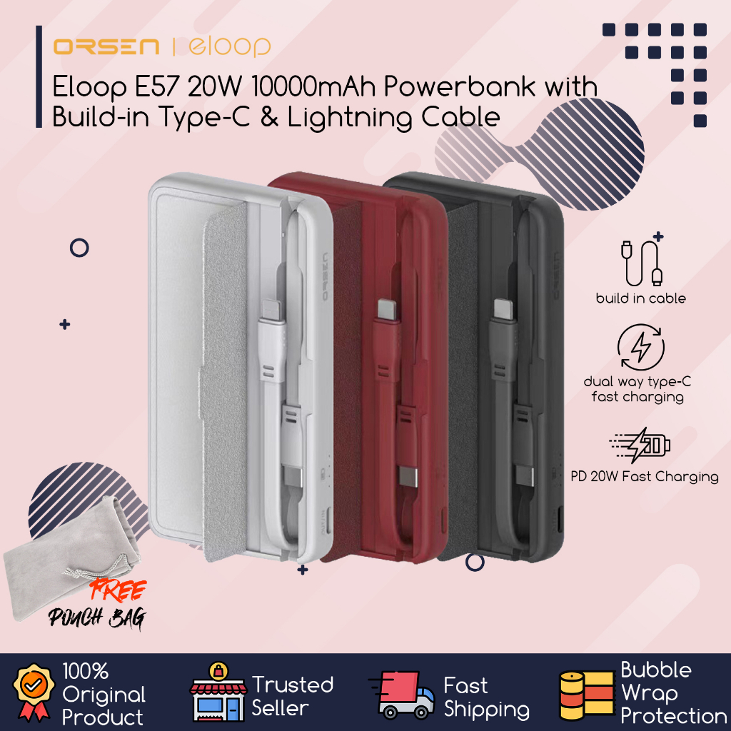 ELOOP E57 10000MAH 20WATT POWERBANK SUPPORT QC3.0 & PD FAST CHARGING WITH BUILD IN CABLE ...
