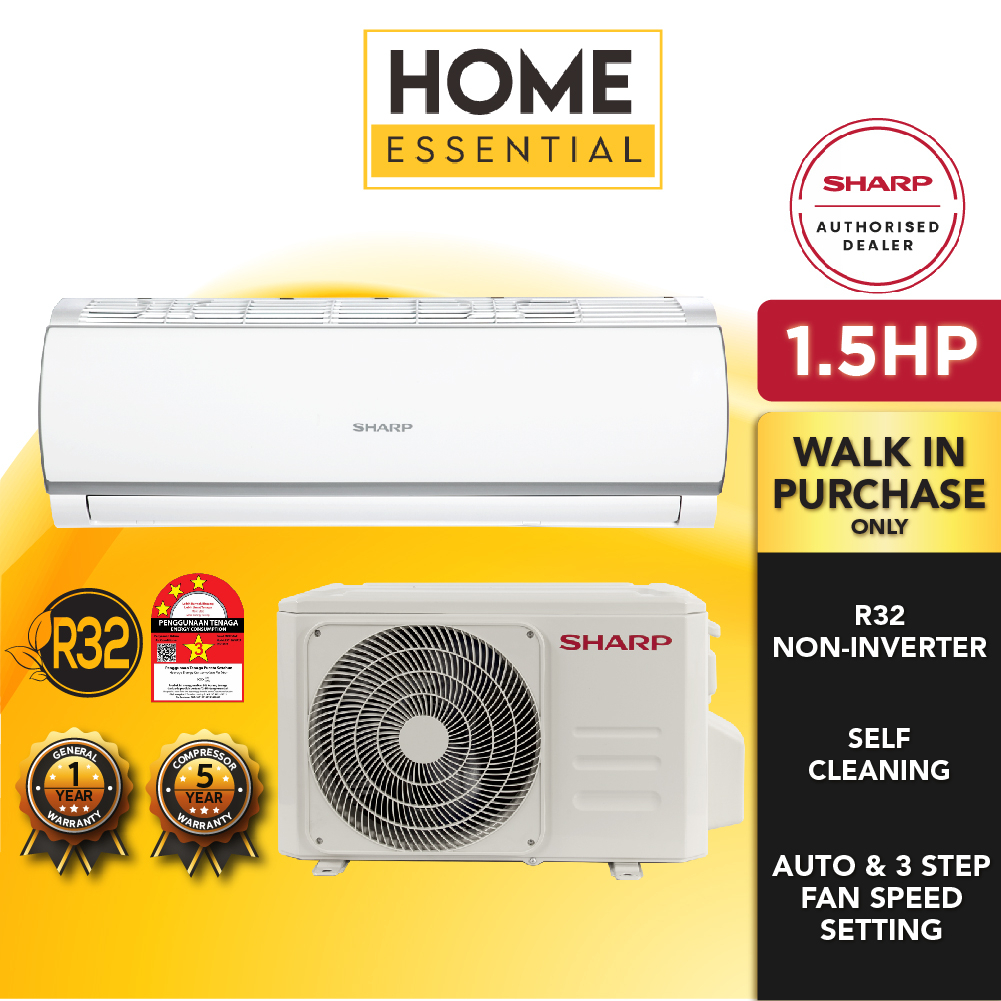 Sharp 1.5HP R32 Non-Inverter Air Conditioner AHA12WCD2 / AUA12WCD2 ...