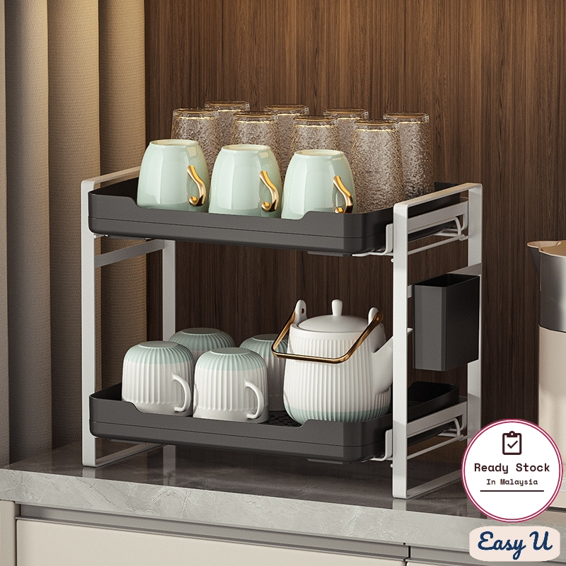 Double Layer Drain Cup Storage Rack Food Shelf Glass Tea Cup Fruit ...