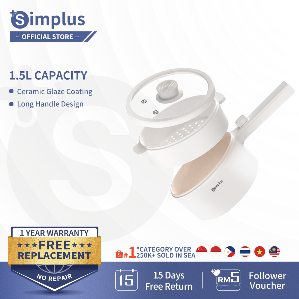 Simplus Multi Cooker With Steamer Non Stick Ceramic Coating Electric Multi function Cooker (1.5L ...