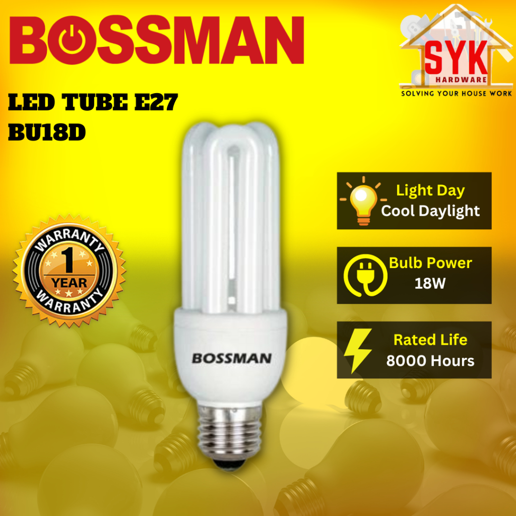 SYK Bossman BU18D LED Tube Light Bulb E27 Cool Daylight House Lighting ...