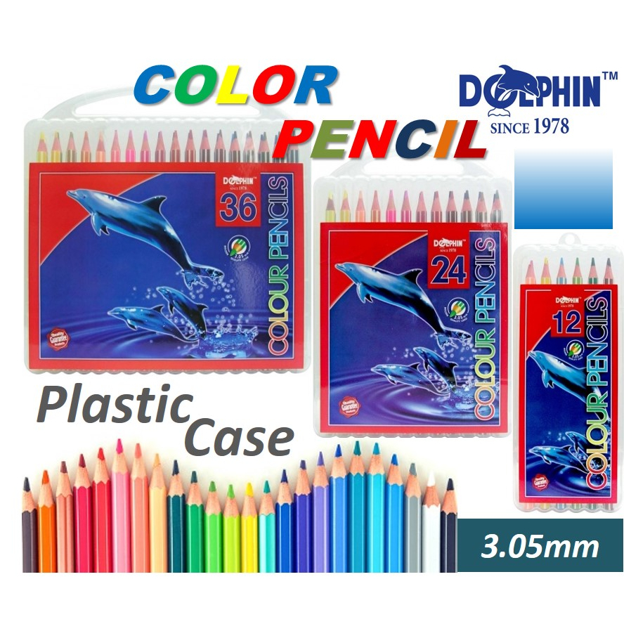 Dolphin 12 / 24 / 36 Colors Colour Pencil With Plastic Box or Case ...