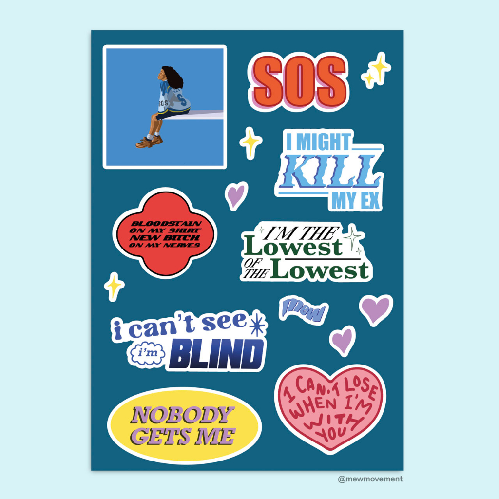 Sza SOS sticker sheets, Journaling Decorative Sticker, Paintings ...