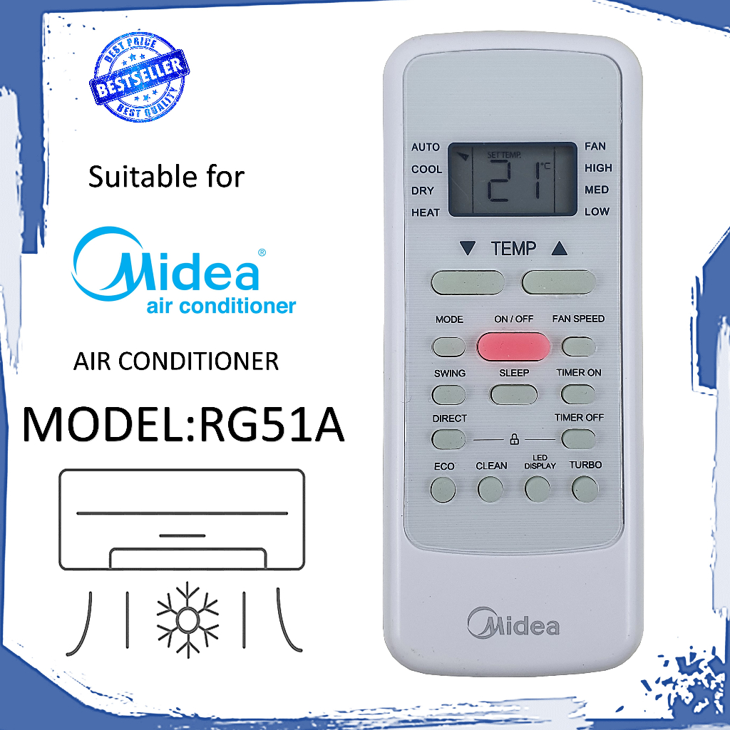 ORIGINAL MIDEA Aircond Remote Control MODEL:RG51A | Shopee Malaysia