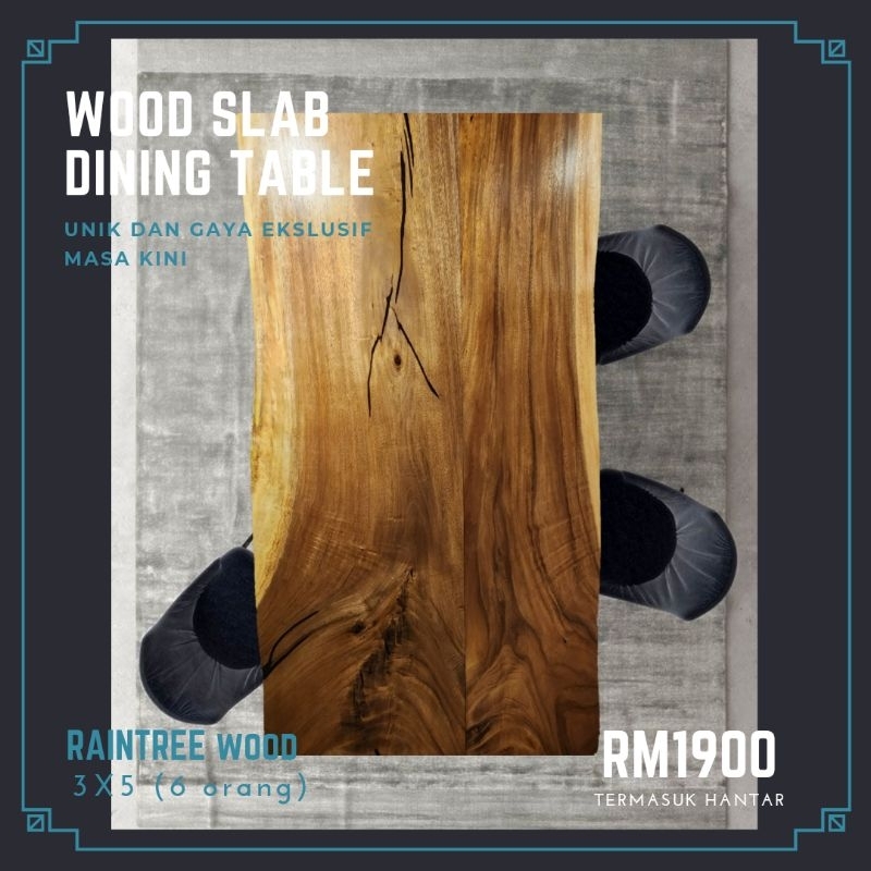 Meja makan kayu balak / dining table wood slab | Shopee Malaysia