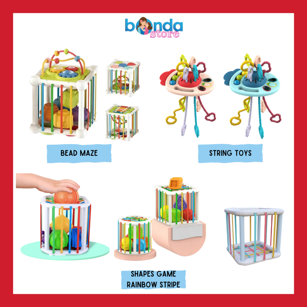 Baby Educational Early Learning Shapes Game Bead Maze Pull String Toys ...