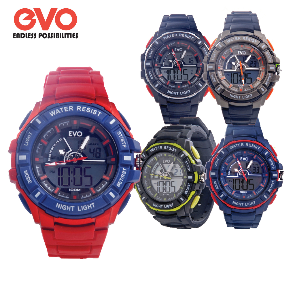 Evo Men Sport Watch Digital Analog Dual Time Water Resist Original ...