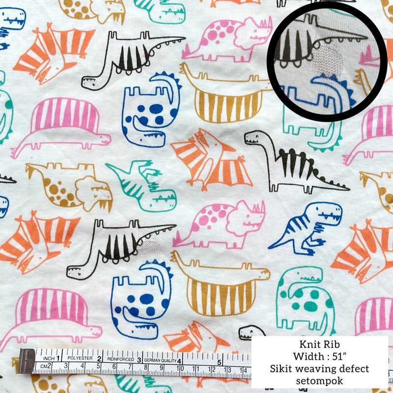 Kain remnant defect knit rib fabric polka flower dino dinosaur sun ...