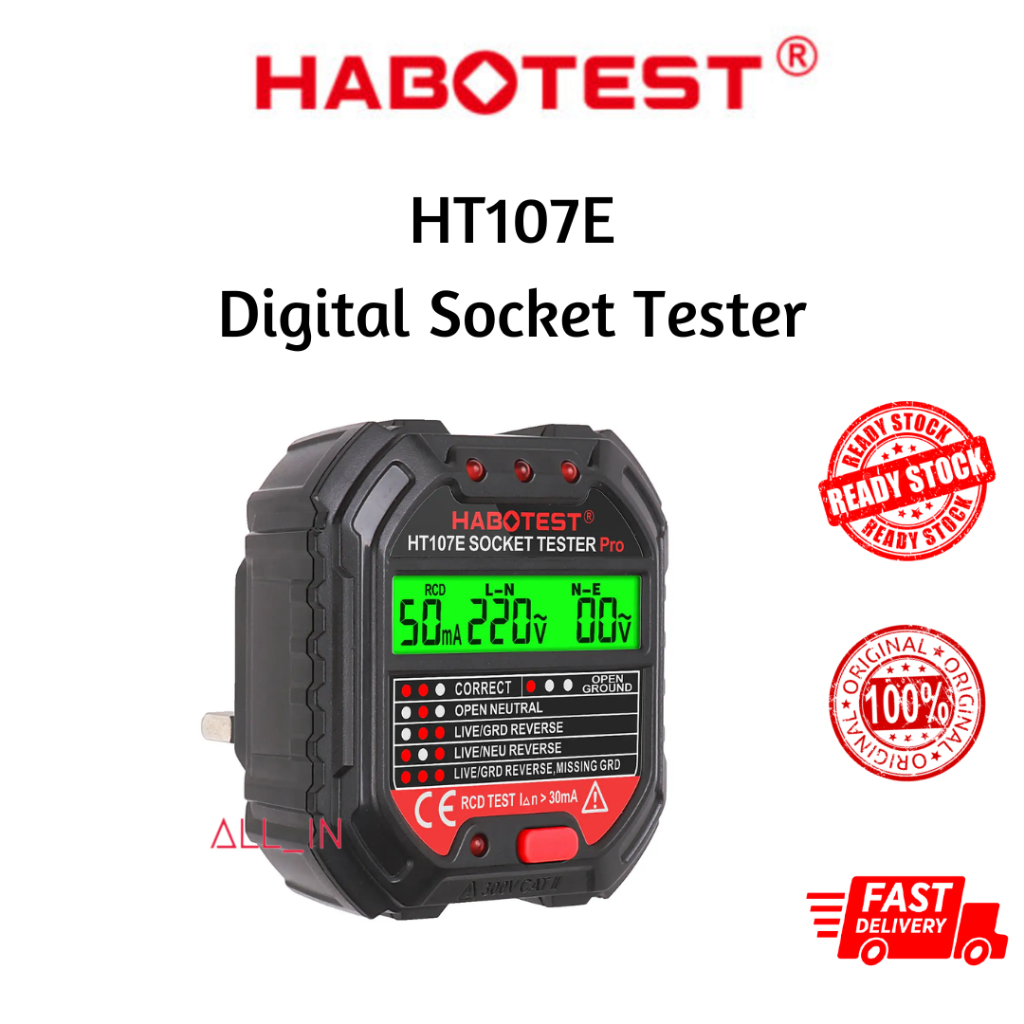 HABOTEST HT107E / HT106E / UNI-T UT07A-UK SOCKET TESTER RCD TEST 230V ...