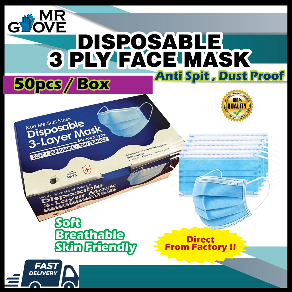 Disposable Earloop Face Mask 3 Ply (READY STOCK) Adult Face Mask ...