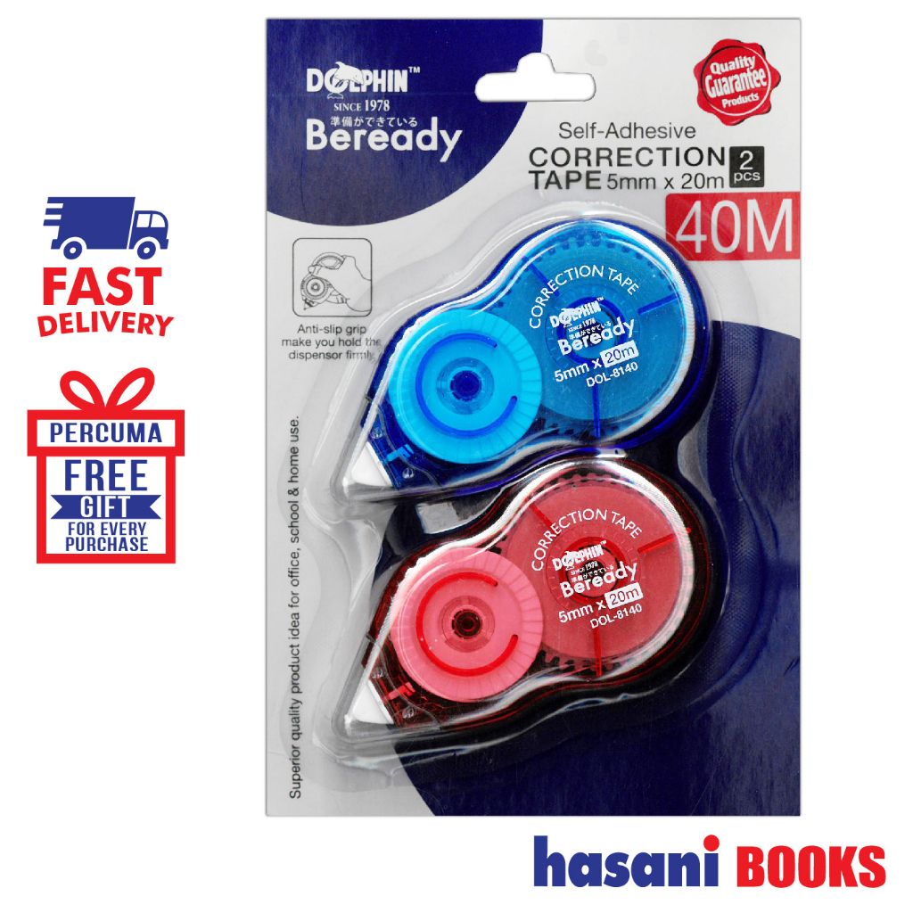 Hasani Dolphin Correction Tape (5mm x 20m x 2’s) DOL8140/9556939030379 ...