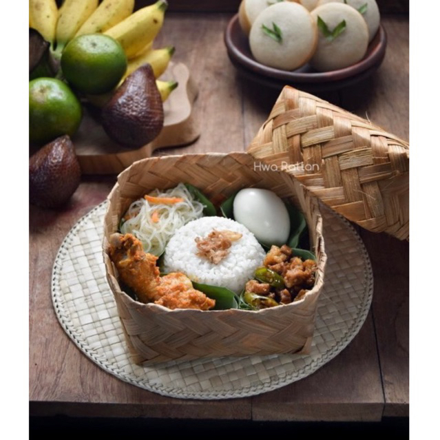 Bamboo box weaving mengkuang besek penutup kotak segi empat gift box ...