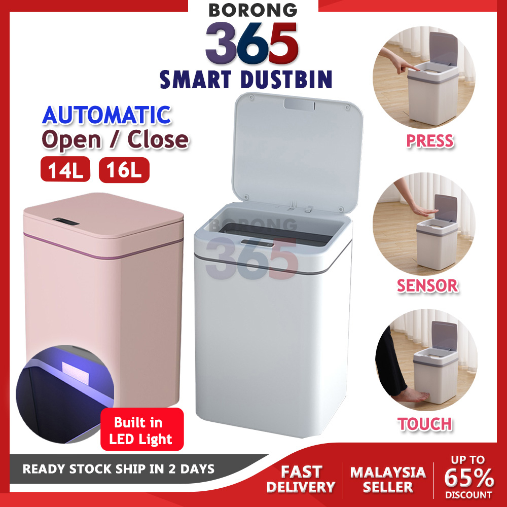 Borong365 14L 16L Rechargeable Smart Dustbin LED Automatic Sensor Dustbin Trash Waste Bin Tong ...