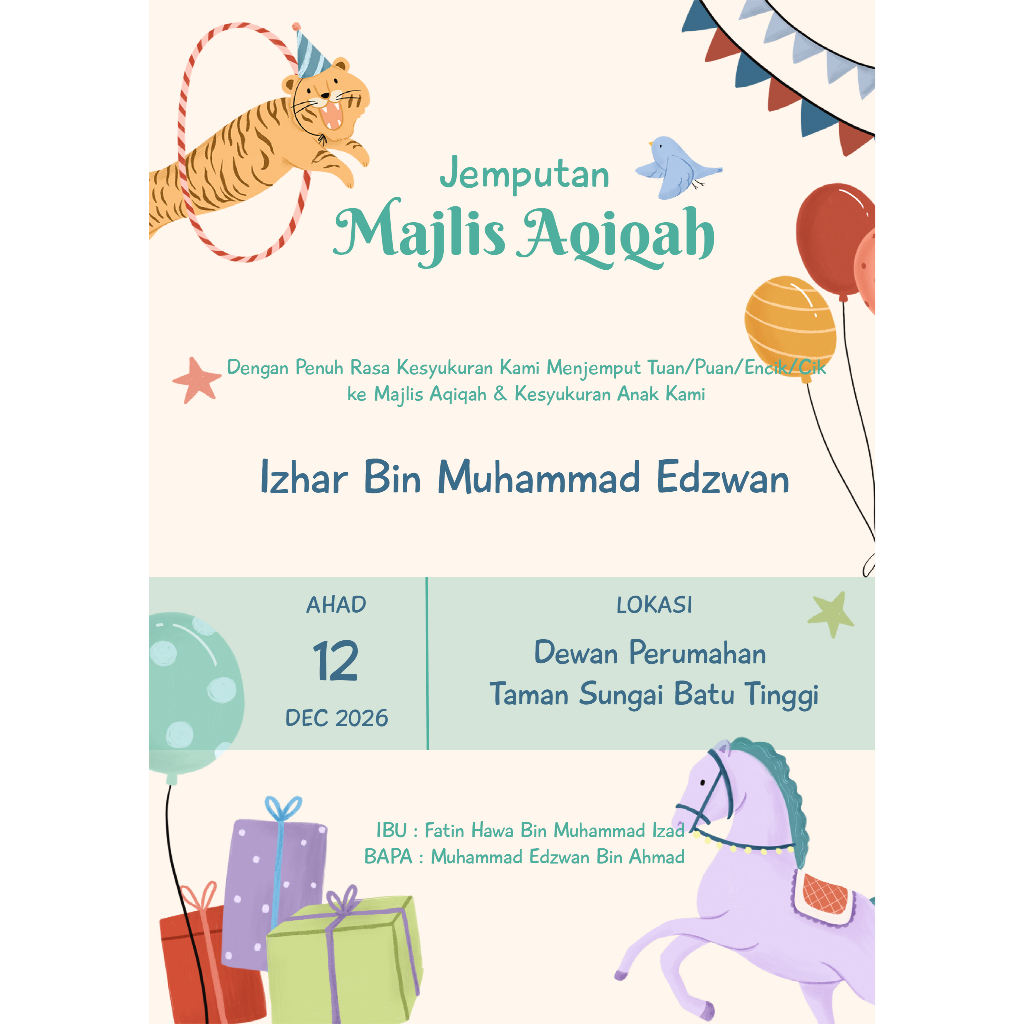 Kad Majlis Aqiqah A6 Size Printing Customize Jemputan Majlis Aqiqah ...