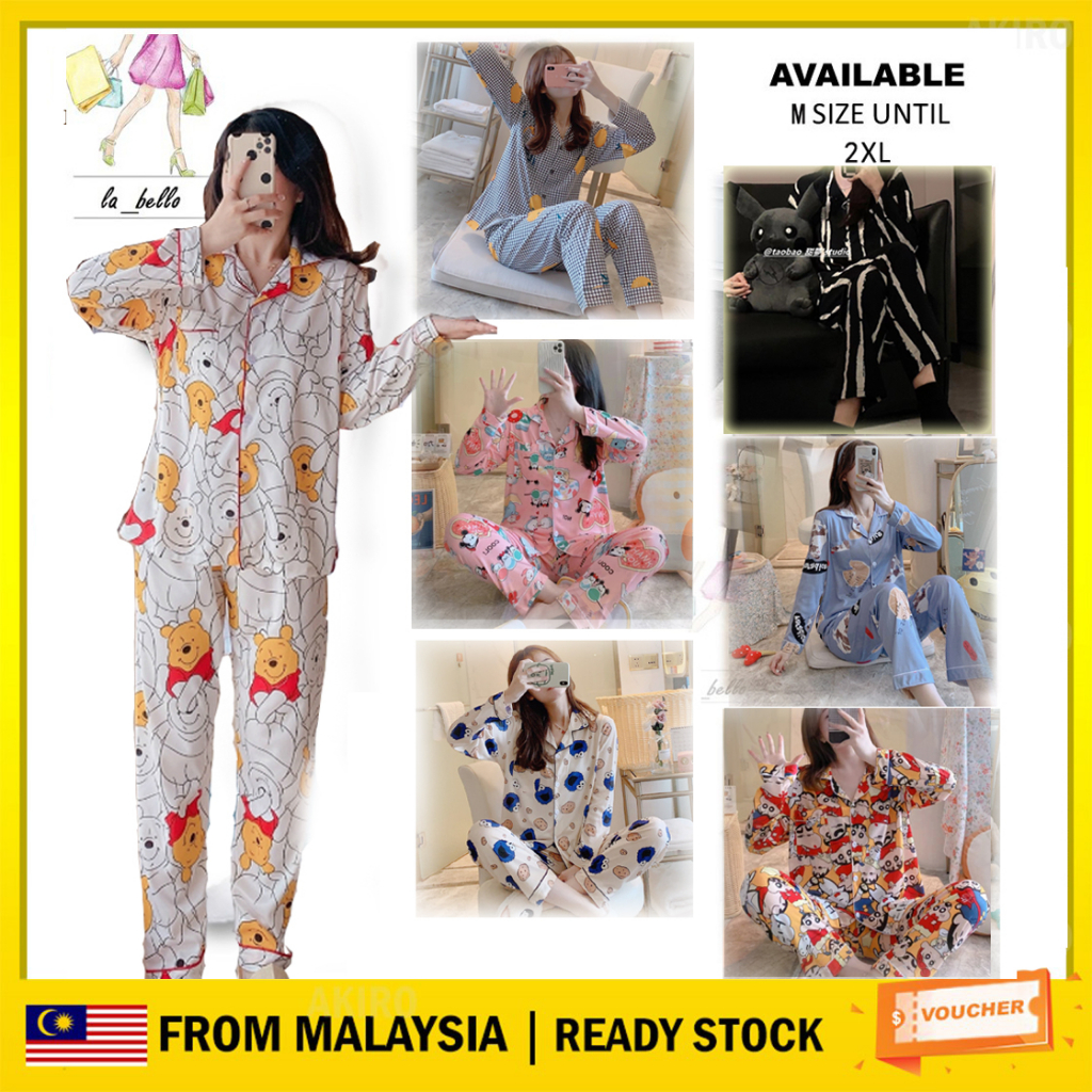 READY STOCK Cotton pyjamas dress baju tidur women's pyjamas seluar ...