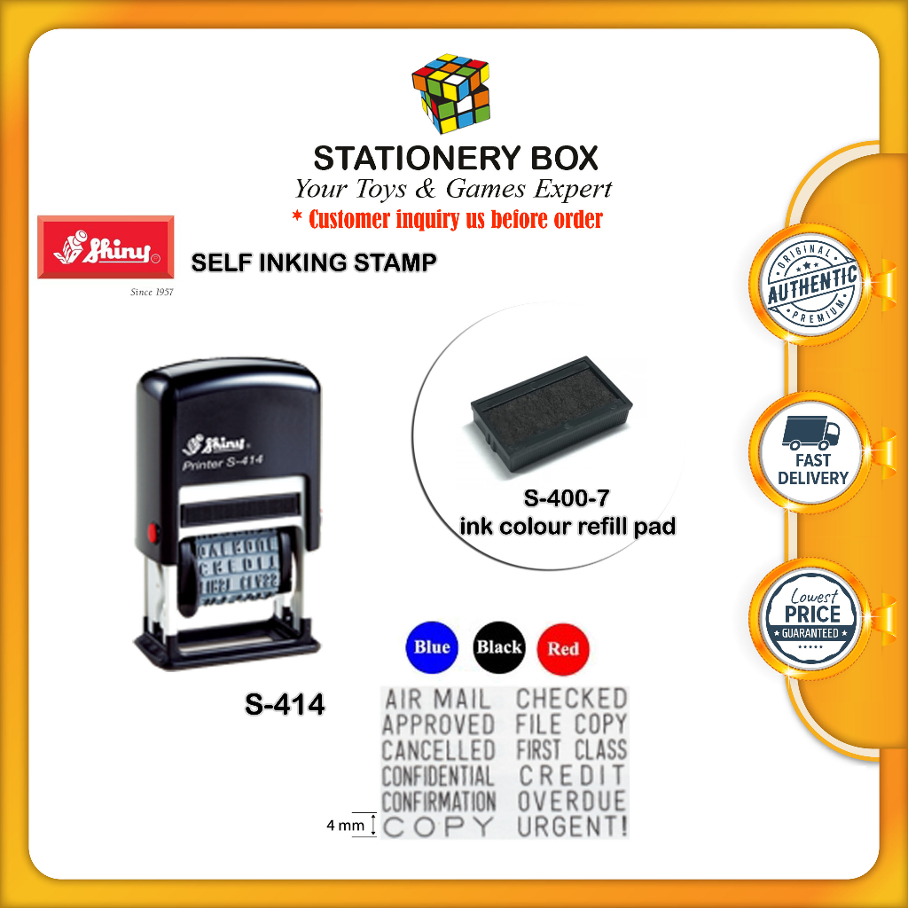 Shiny Self Inking Stamp - 4mm height (Airmail Approved Cancelled ...