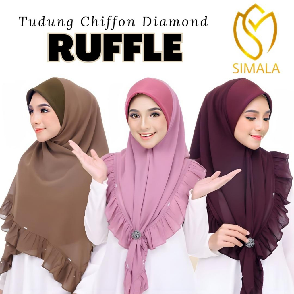 Tudung Bawal Chiffon instant ruffle ropol batu bidang 45 labuh muslimah ...