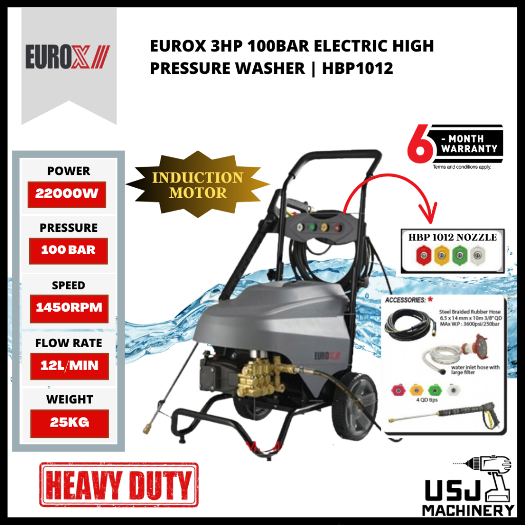 EUROX 3HP 100Bar Electric High Pressure Washer HBP1012 - Heavy Duty - 6 Months Warranty | Shopee ...