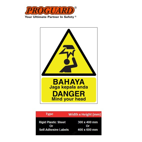 "Danger Mind Your Head" Safety Warning Sign Indoor Outdoor Building ...