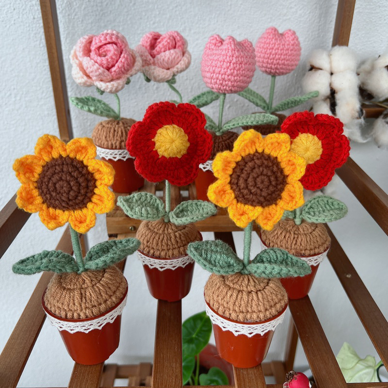 🌻 Handmade Crochet Sunflower pot crochet gift Decoration Bunga Hiasan ...