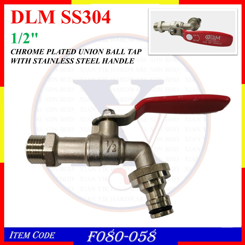 F080-058 (1/2") DLM SS304 CHROME PLATED UNION BALL TAP WITH STAINLESS ...