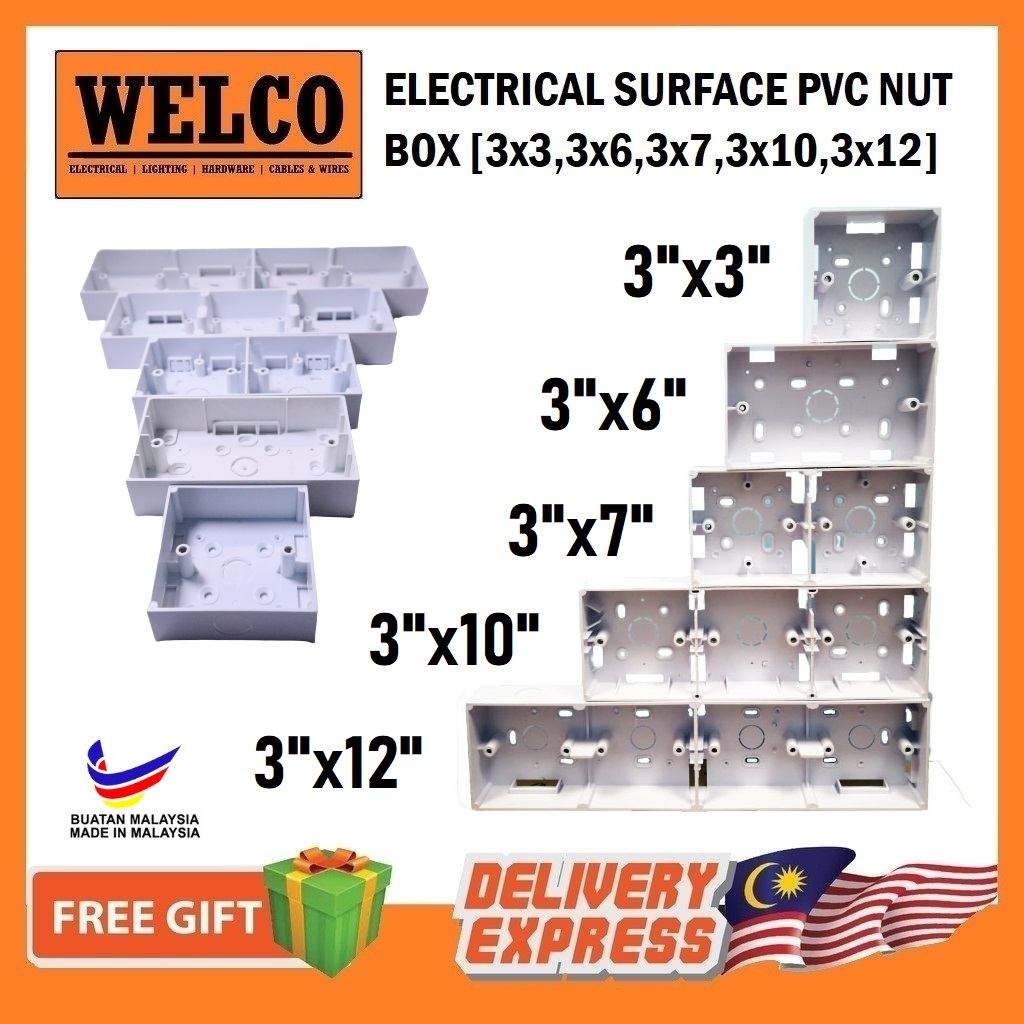 ELECTRICAL PVC SURFACE NUT BOX [3X3, 3X6, 3X7, 3X10, 3X12] | Shopee ...