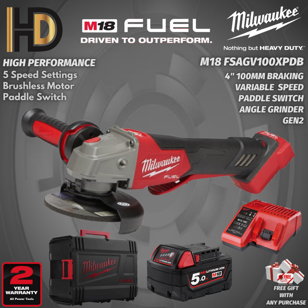 Milwaukee M18 FSAGV100XPDB Fuel 4" 100MM Variable Speed Braking Angle ...