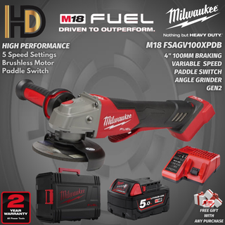Milwaukee M18 FSAGV100XPDB Fuel 4" 100MM Variable Speed Braking Angle ...