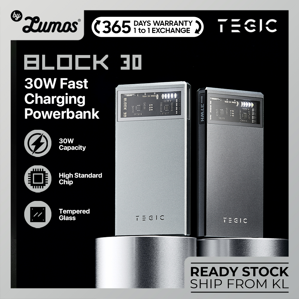 TEGIC BLOCK 30 Fast Charging Power Bank 30W in and out 10000 mAh TYPE-C and USB-A Futuristic ...