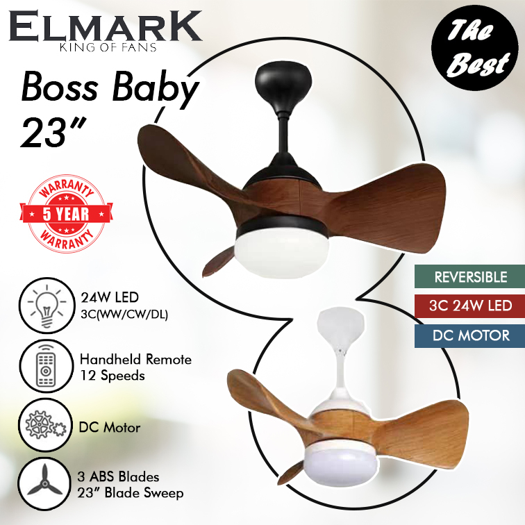 ELMARK BOSS BABY 23 Inch 3 Blade DC Motor Remote Control 24W 3C LED ...
