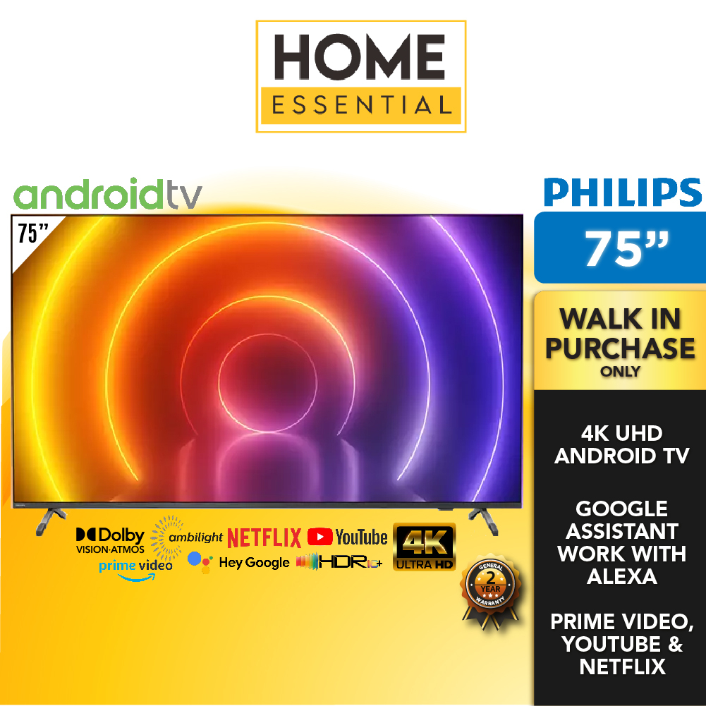 Philips 75 Inch 4K UHD Android TV 75PUT8516 | 3-Sided Ambilight ...